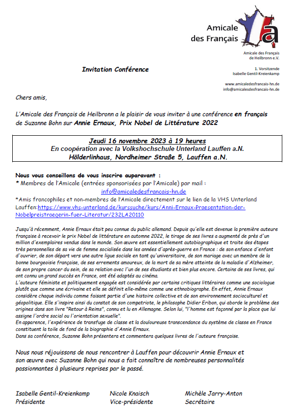 Amicale des Francais Heilbronn - Invitation à la conférence en francais ...